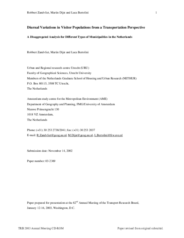 (PDF) Diurnal Variations in Visitor Populations from a Transportation Perspective