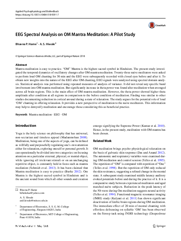 (PDF) EEG Spectral Analysis on OM Mantra Meditation: A Pilot Study
