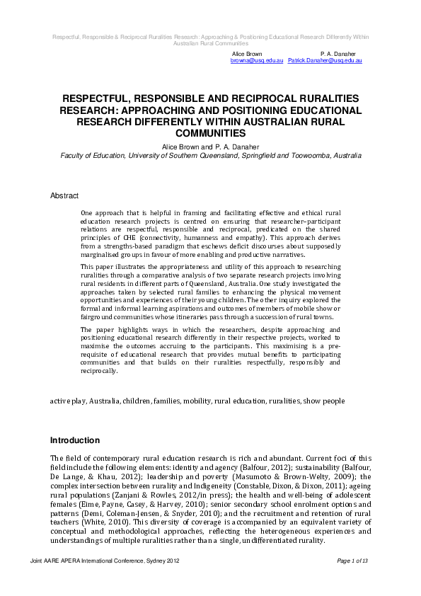 (PDF) Respectful, Responsible, and Reciprocal Ruralities Research ...