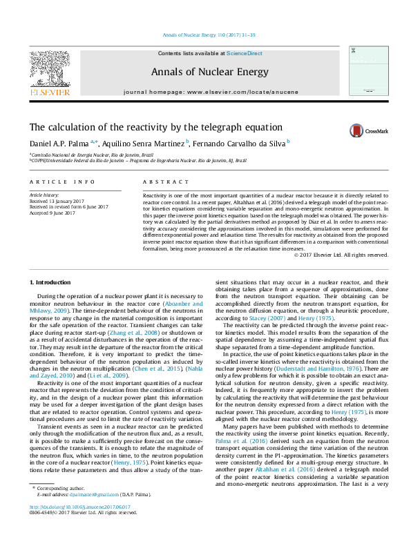 (PDF) The calculation of the reactivity by the telegraph equation