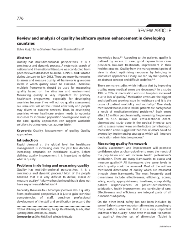 (PDF) Review and analysis of quality healthcare system enhancement in ...