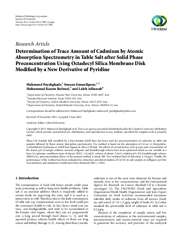 Pdf Solid Phase Extraction Of Ultra Trace Amounts Of Ag By Using Octadecyl Silica Membrane