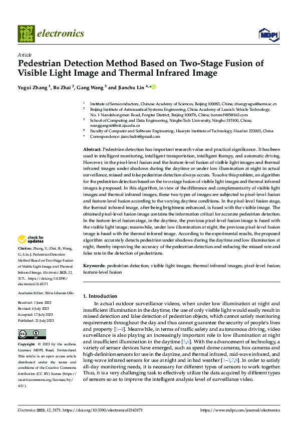 Pdf Pedestrian Detection Method Based On Two Stage Fusion Of Visible Light Image And Thermal