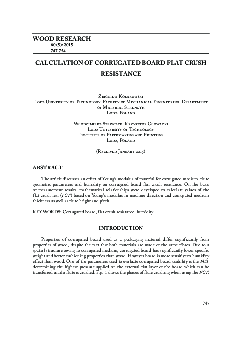 (PDF) Calculation of Corrugated Board Flat Crush Resistance