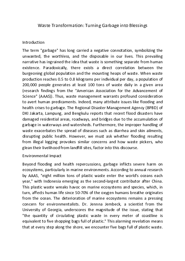 (PDF) Waste Transformation: Turning Garbage into Blessings