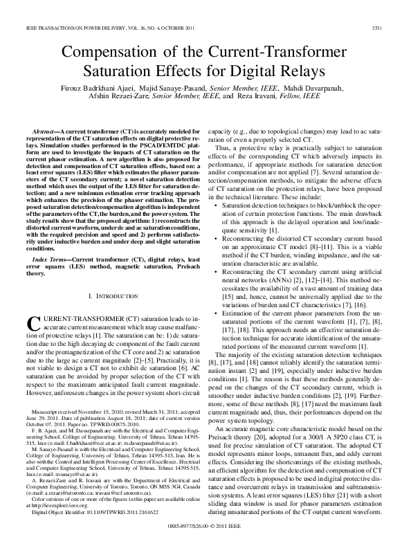 Pdf Compensation Of The Current Transformer Saturation Effects For Digital Relays