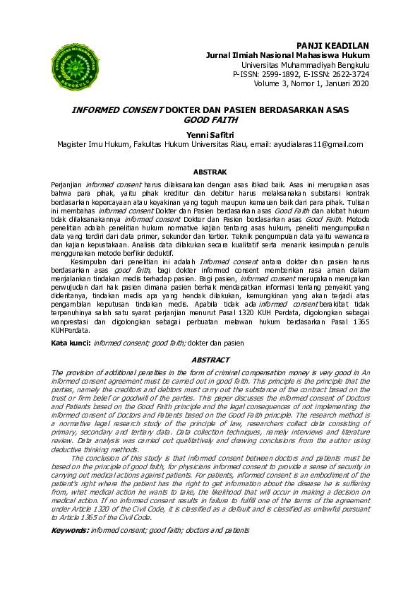 (PDF) Informed Consent Dokter Dan Pasien Berdasarkan Asas Good Faith
