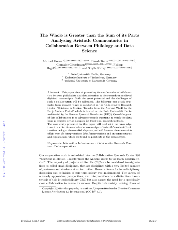 (PDF) The whole is greater than the sum of its parts analyzing aristotle commentaries in ...