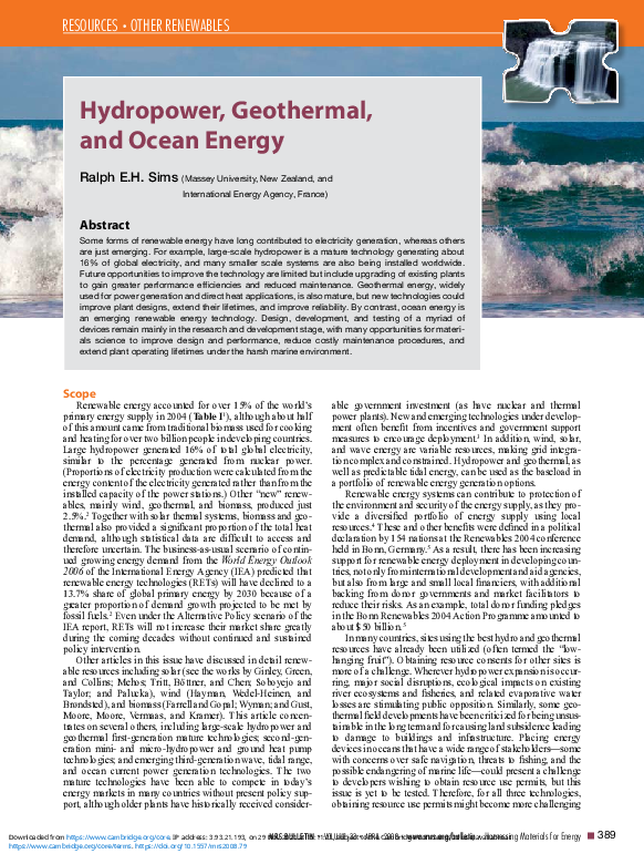(PDF) RENEWABLES Hydropower , Geothermal , and Ocean Energy