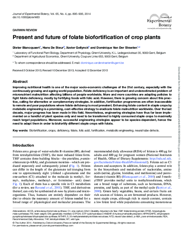 (PDF) Present and future of folate biofortification of crop plants ...