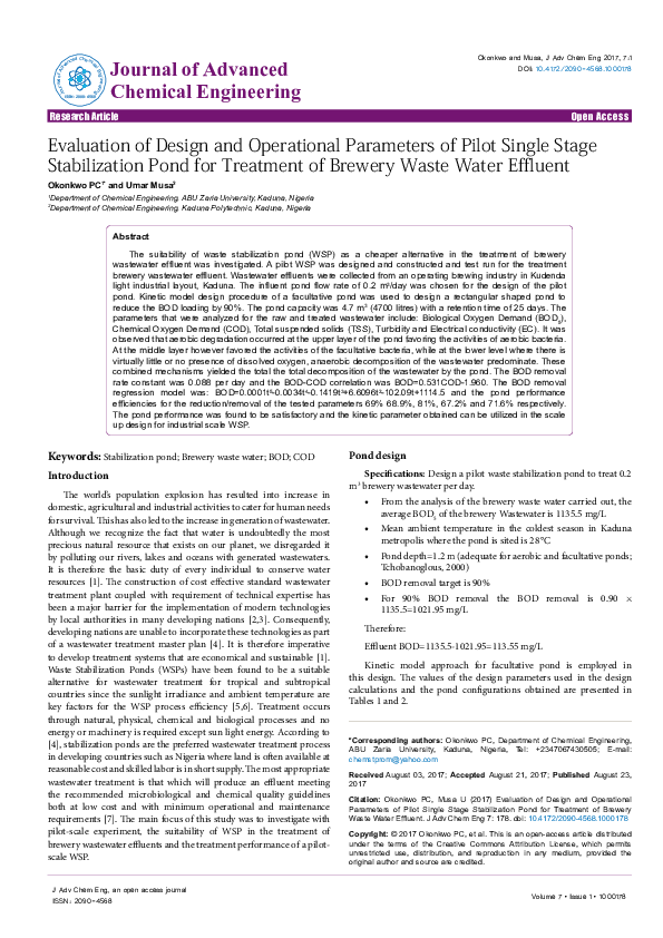 (PDF) Evaluation of Design and Operational Parameters of Pilot Single ...
