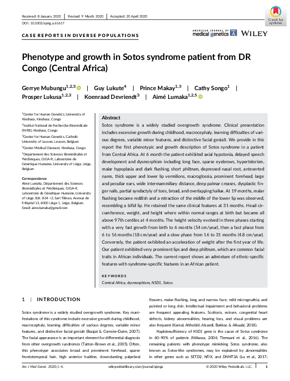 (PDF) Phenotype and growth in Sotos syndrome patient from DR Congo ...