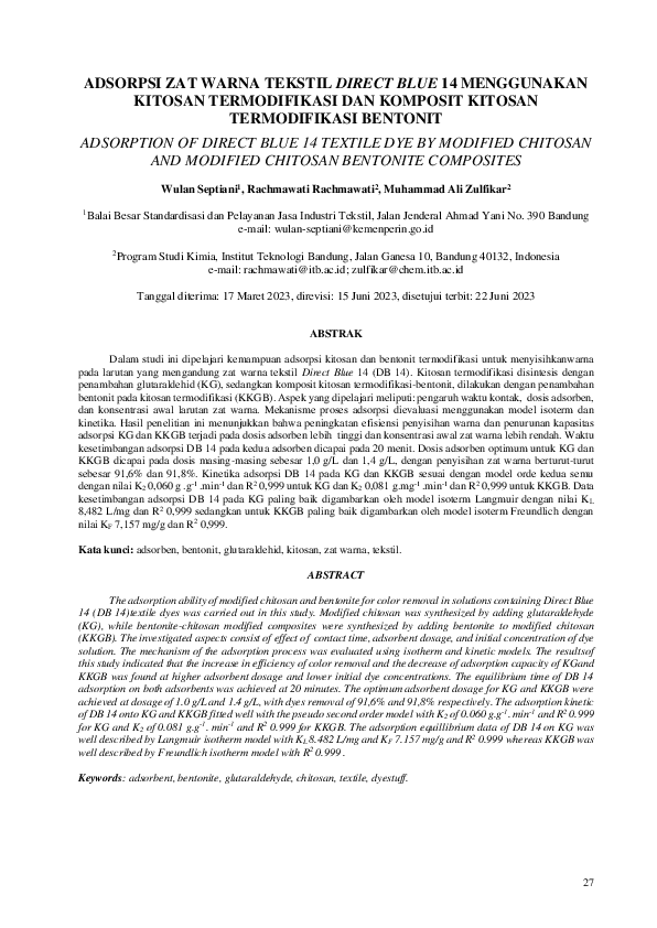 (PDF) Adsorpsi Zat Warna Tekstil Direct Blue 14 Menggunakan Kitosan ...