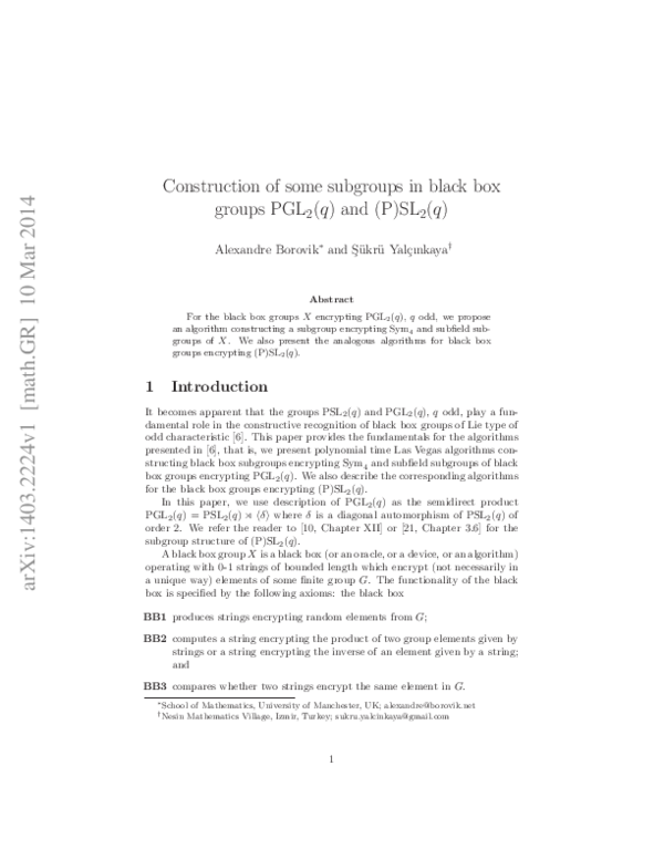 (PDF) Construction of some subgroubs in black box