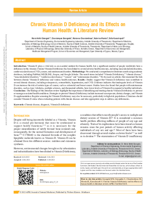 (PDF) Chronic Vitamin D Deficiency and its Effects on Human Health: A ...