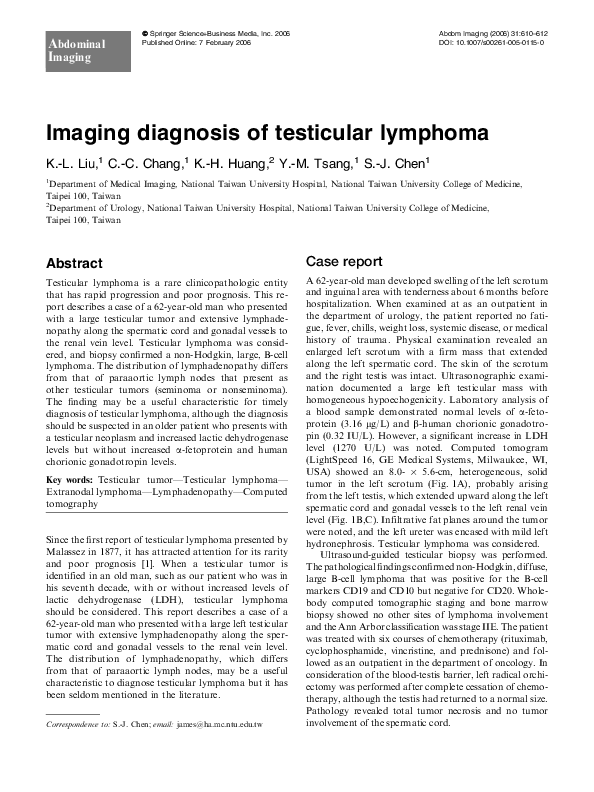 (PDF) Imaging diagnosis of testicular lymphoma