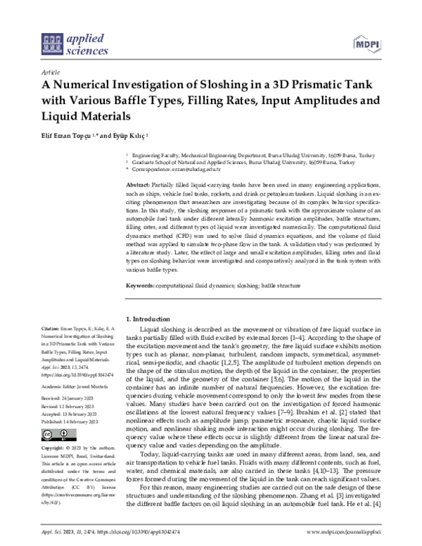 (PDF) A Numerical Investigation of Sloshing in a 3D Prismatic Tank with Various Baffle Types ...