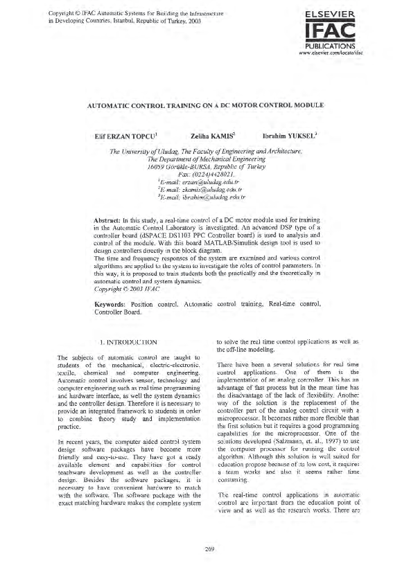 (PDF) Automatic control training on a DC motor control module