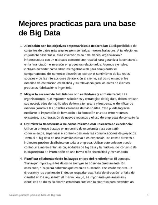 (PDF) Mejores practicas para una base de Big Data