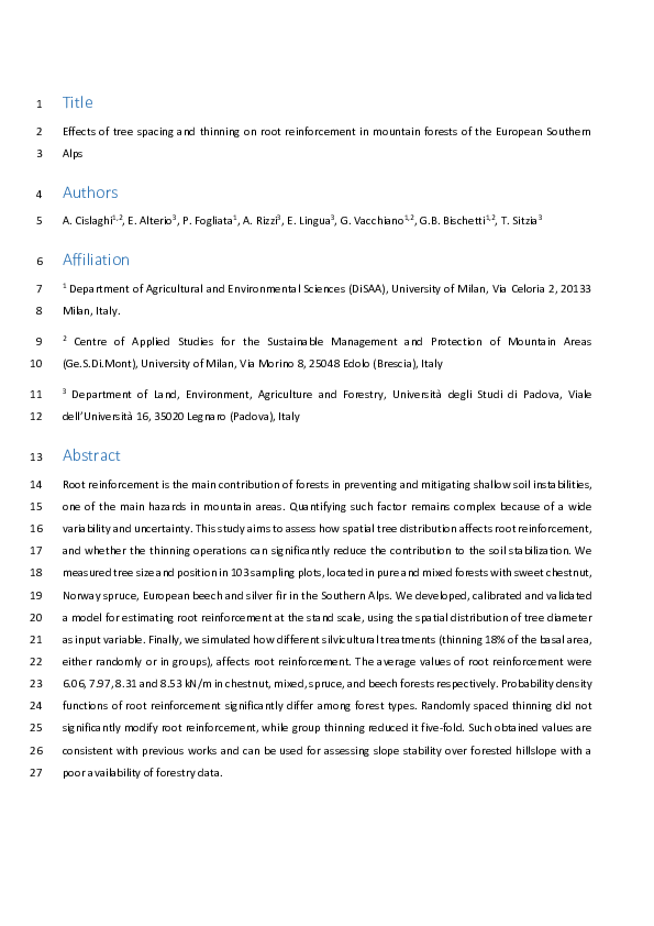 (PDF) Effects of tree spacing and thinning on root reinforcement in ...