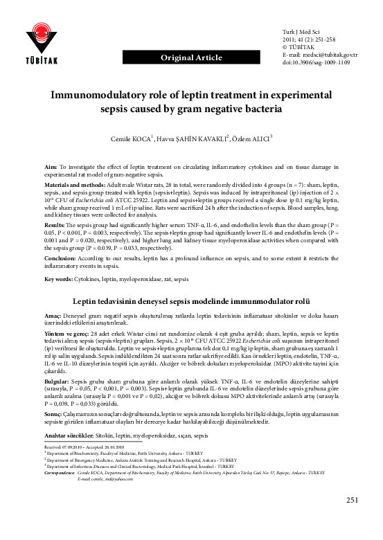 (PDF) Immunomodulatory role of leptin treatment in experimental sepsis ...
