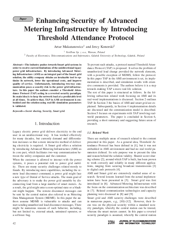 (PDF) Enhancing Security of Advanced Metering Infrastructure by Introducing Threshold Attendance ...