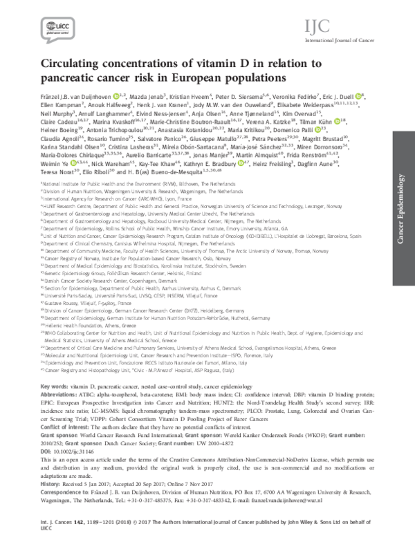 (PDF) Circulating concentrations of vitamin D in relation to pancreatic cancer risk in European ...