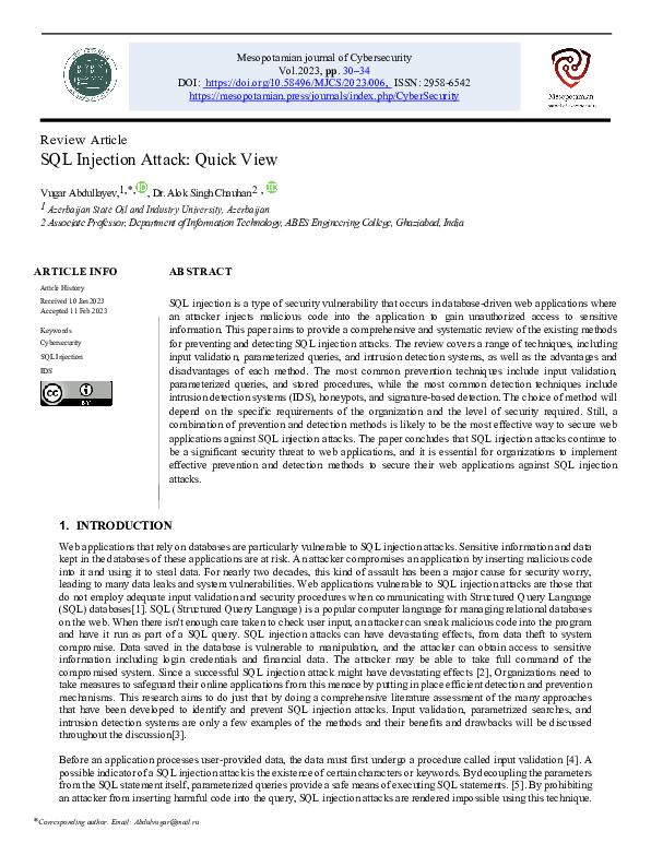 (PDF) SQL Injection Attack: Quick View