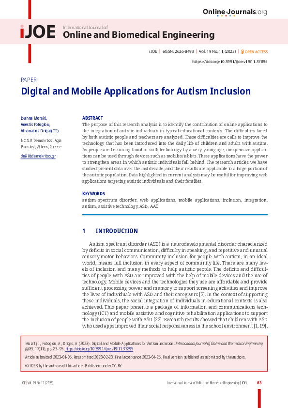 (PDF) Digital and Mobile Applications for Autism Inclusion