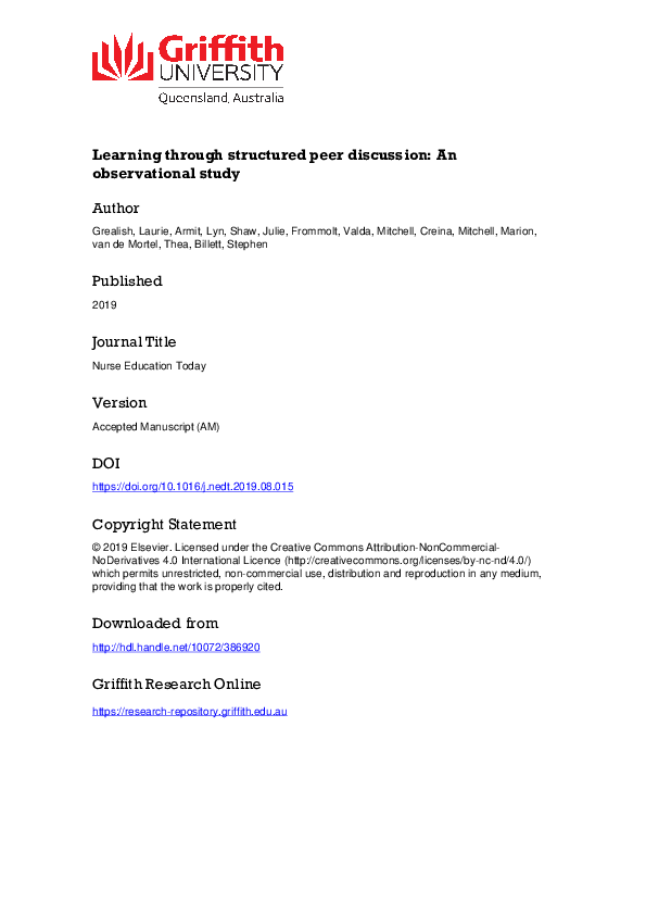 (PDF) Learning through structured peer discussion: An observational study
