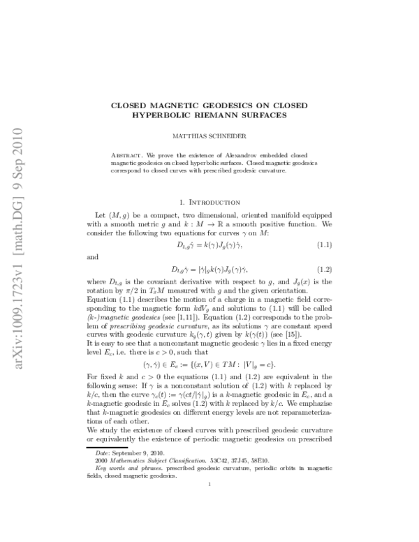 (PDF) Closed magnetic geodesics on closed hyperbolic Riemann surfaces