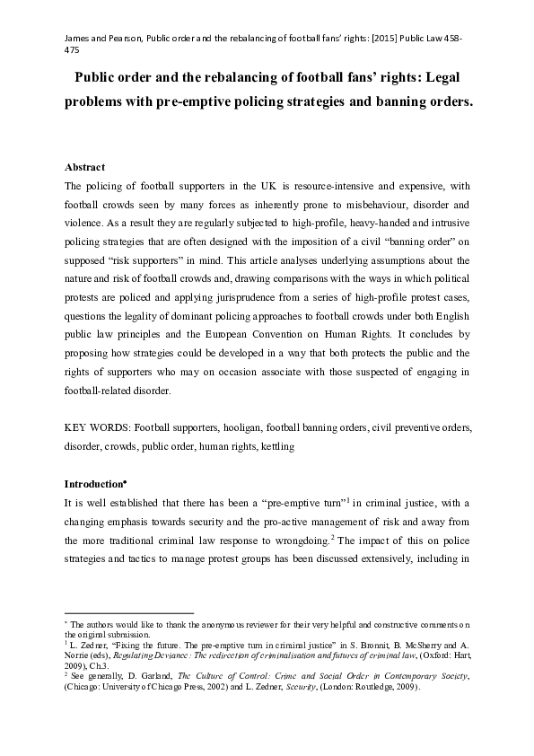 (PDF) Public Order and the Rebalancing of Football Fans' Rights: Legal ...
