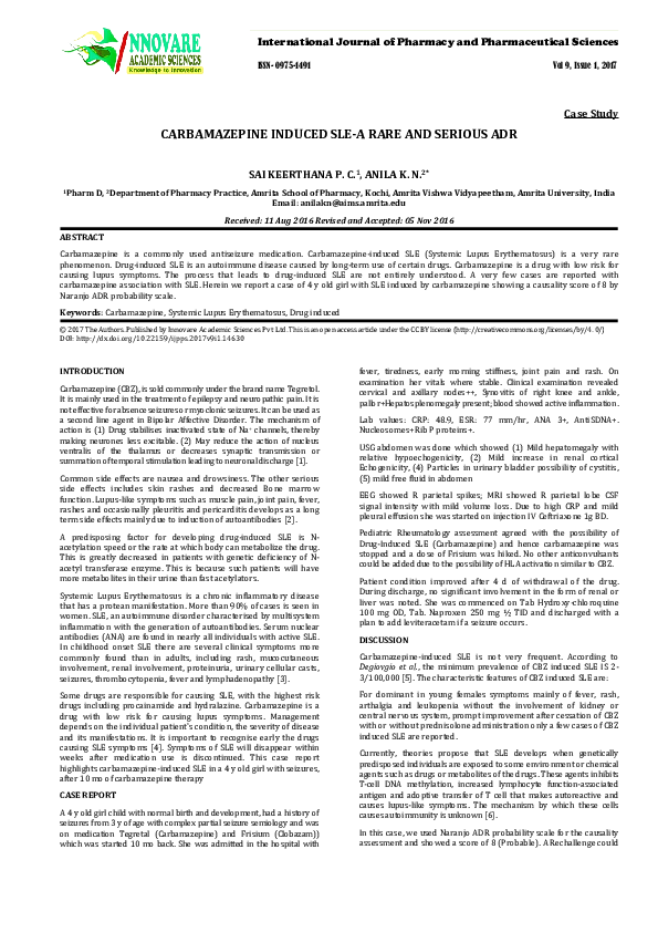 (PDF) CARBAMAZEPINE INDUCED SLE-A RARE AND SERIOUS ADR Case Study