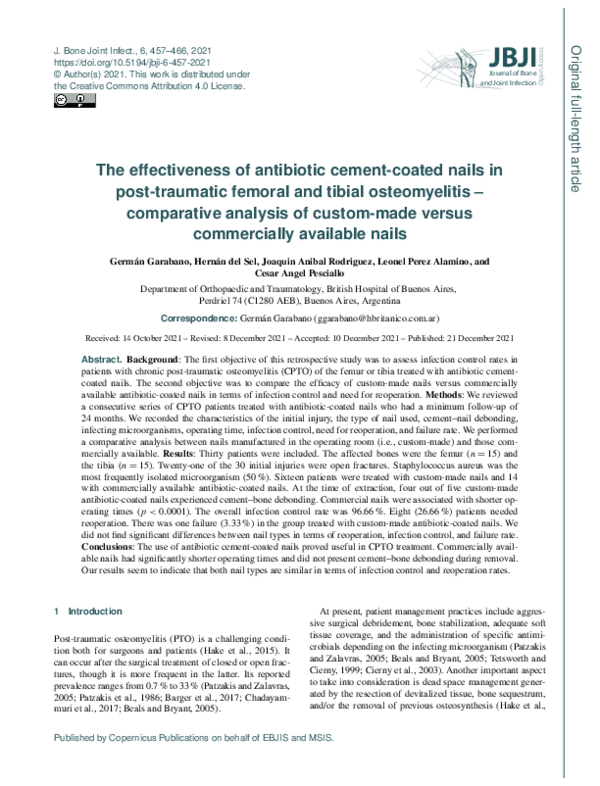 (PDF) The effectiveness of antibiotic cement-coated nails in post ...