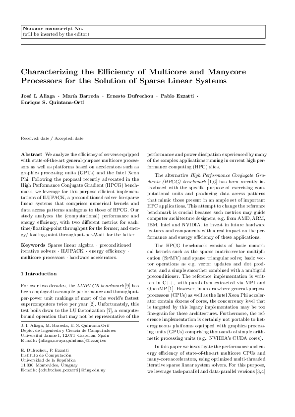 (PDF) Characterizing the efficiency of multicore and manycore processors for the solution of ...
