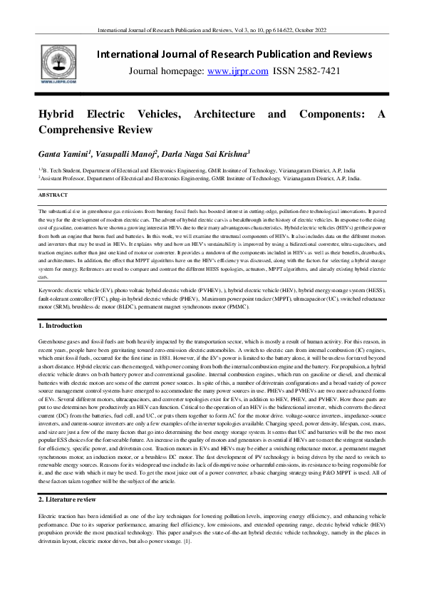 Pdf Hybrid Electric Vehicles Architecture And Components A Comprehensive Review