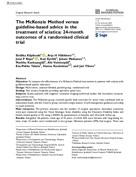 (PDF) The McKenzie Method versus guideline-based advice in the ...