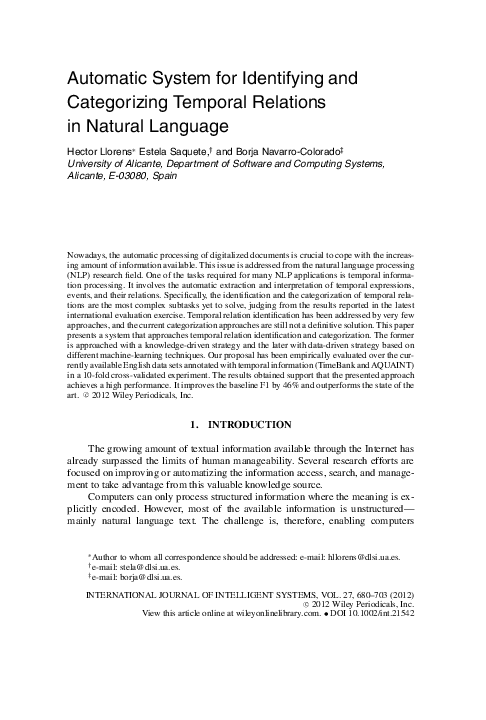 (PDF) Automatic system for identifying and categorizing temporal relations in natural language