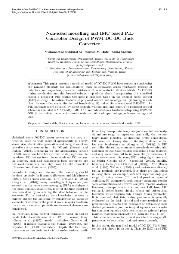 Pdf Non Ideal Modelling And Imc Based Pid Controller Design Of Pwm Dc Dc Buck Converter