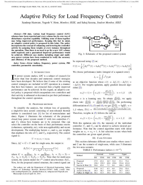 (PDF) Adaptive Policy for Load Frequency Control
