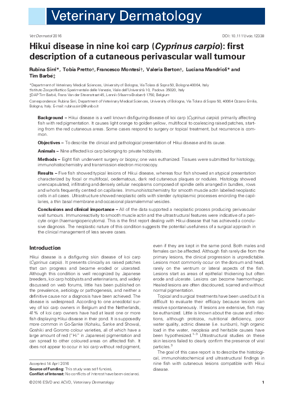 (PDF) Hikui disease in nine koi carp (Cyprinus carpio): first ...