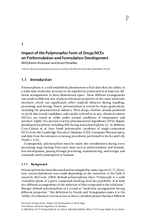 (PDF) Impact of the Polymorphic Form of Drugs/ NCE s on Preformulation ...