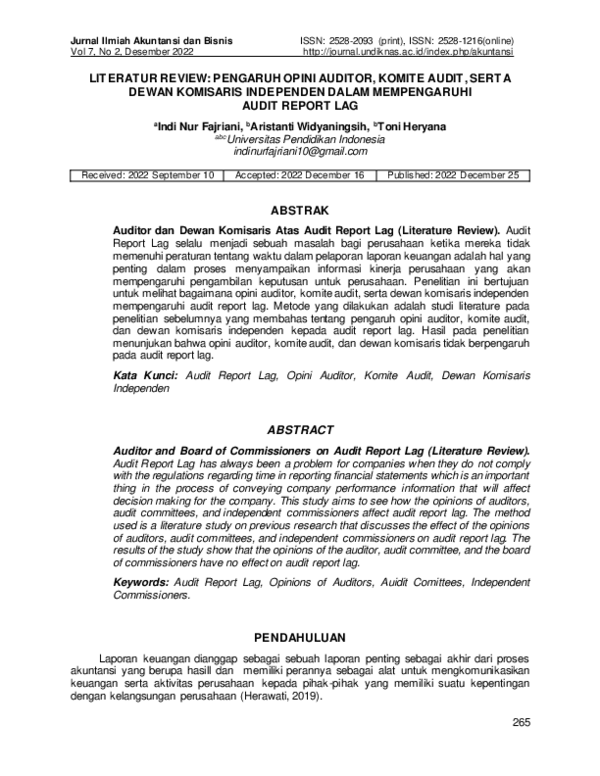 (PDF) Literatur Review: Pengaruh Opini Auditor, Komite Audit, Serta Dewan Komisaris Independen ...