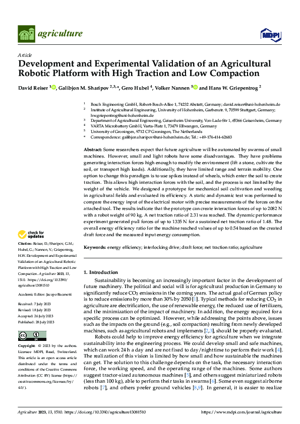 (PDF) Development and Experimental Validation of an Agricultural Robotic Platform with High ...