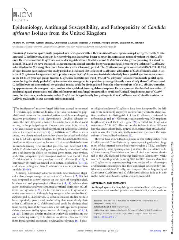 (PDF) Epidemiology, Antifungal Susceptibility, and Pathogenicity of ...