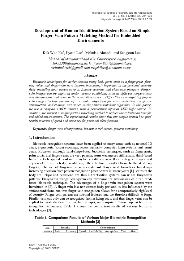 (PDF) Development of Human Identification System Based on Simple Finger-Vein Pattern-Matching ...