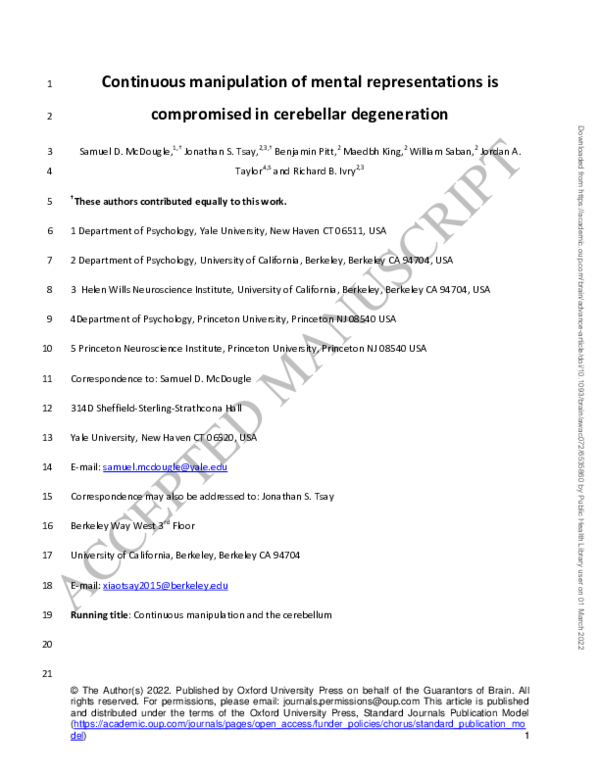 (PDF) Continuous manipulation of mental representations is compromised ...
