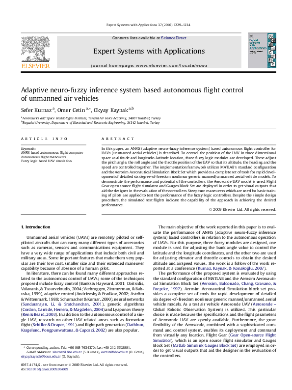 (PDF) Adaptive neuro-fuzzy inference system based autonomous flight control of unmanned air vehicles