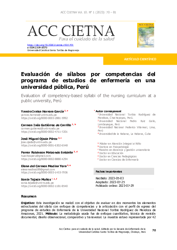 (PDF) Evaluación de sílabos por competencias del programa de estudios de enfermería en una ...