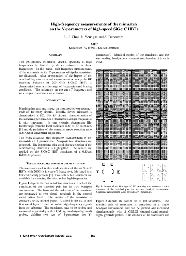 (PDF) High-frequency measurements of the mismatch on the Y-parameters of high-speed SiGe:C HBTs